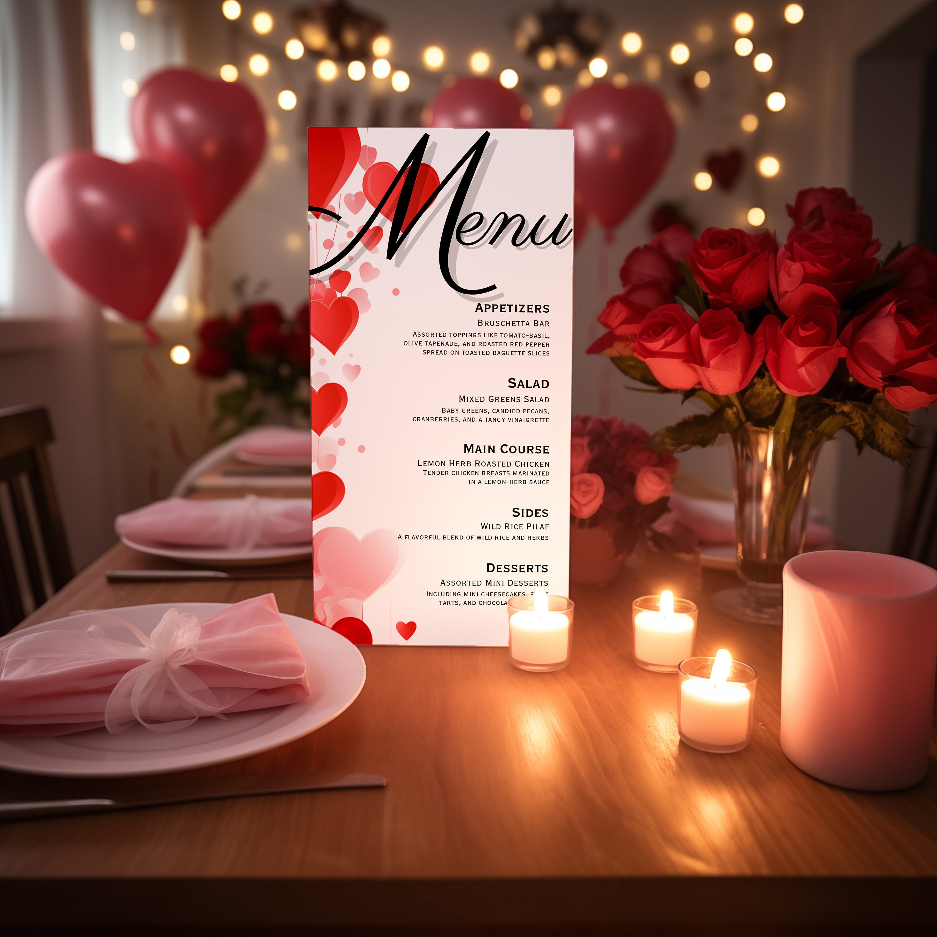 Valentine's Restaurant Menu Template, Wedding Menu Card, Galentine's ...