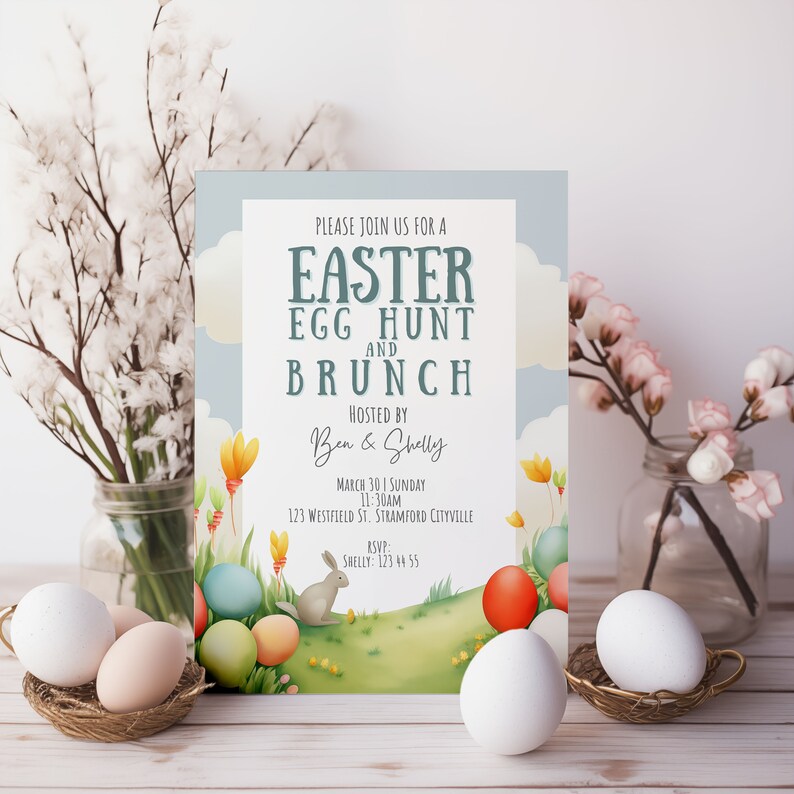 Easter Brunch Invitation Template, Easter Egg Hunt Digital Invite ...