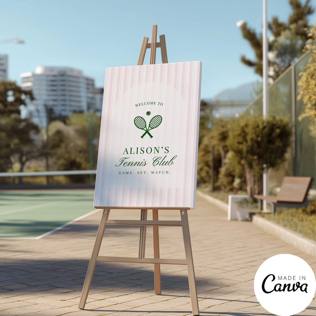 Tennis Themed Party Welcome Sign Template: Sporty Coquette Party Decor ...