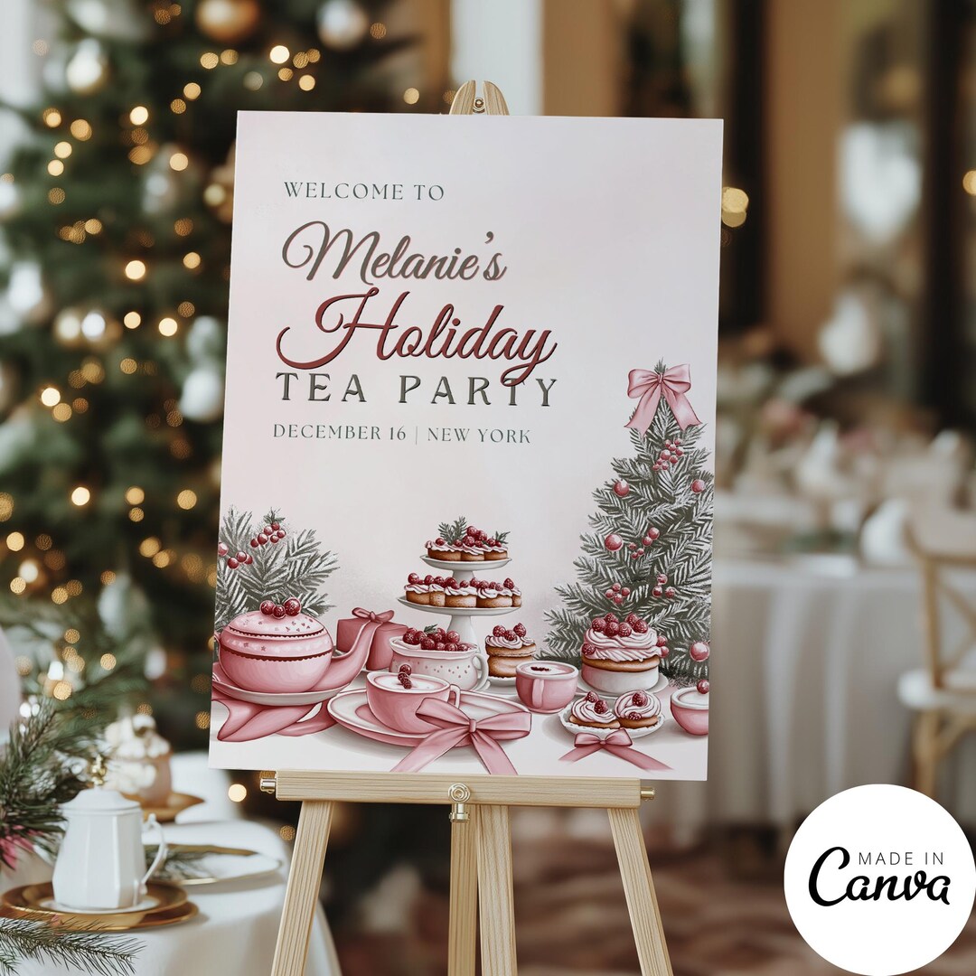 High Tea Christmas Party Welcome Sign Template, Coquette Themed ...