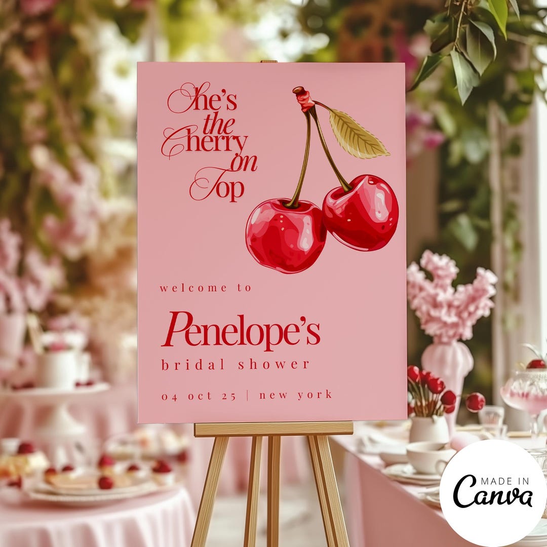 Cherry on Top Welcome Sign Template, Coquette Bridal Shower Reception ...
