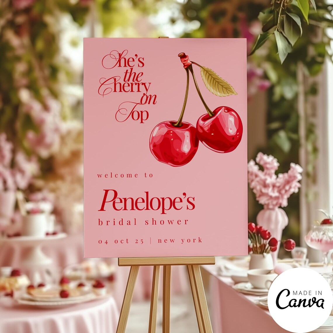 Cherry on Top Welcome Sign Template, Coquette Bridal Shower Reception ...