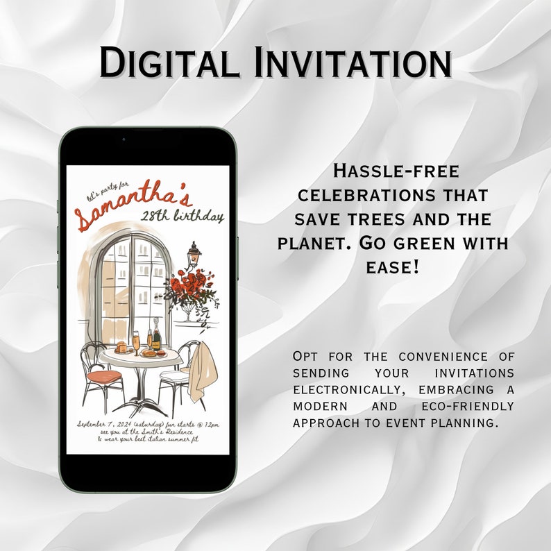 Birthday Brunch Invitation Template, Hand Drawn French Style 40th ...