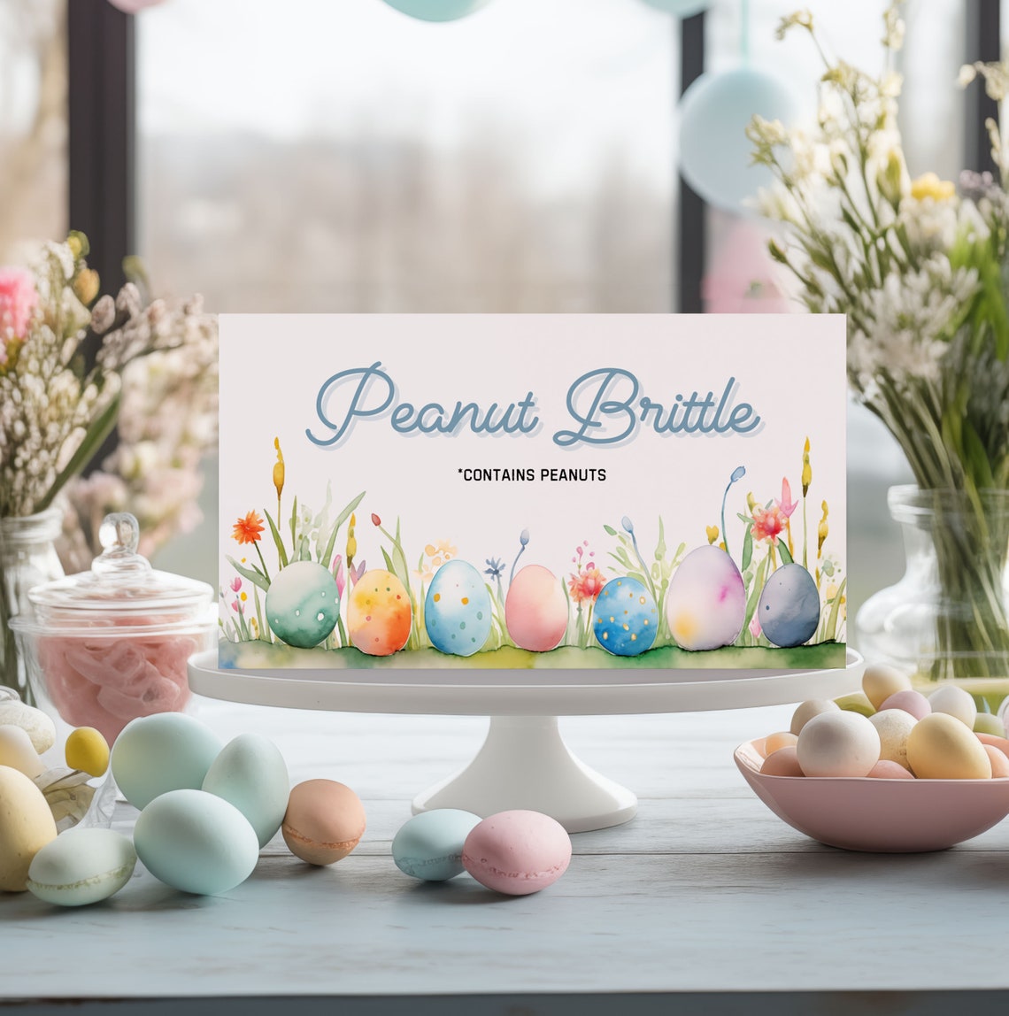 Easter Name Card Template, Easter Egg Food Buffet Card, Spring Floral ...