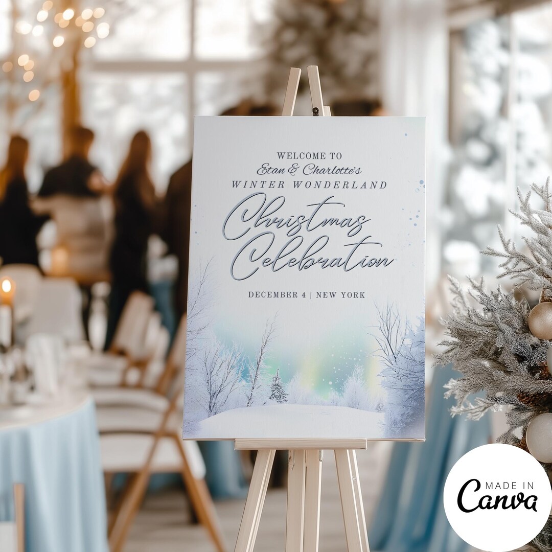 Northern Lights Christmas Party Welcome Sign Template, Winter ...