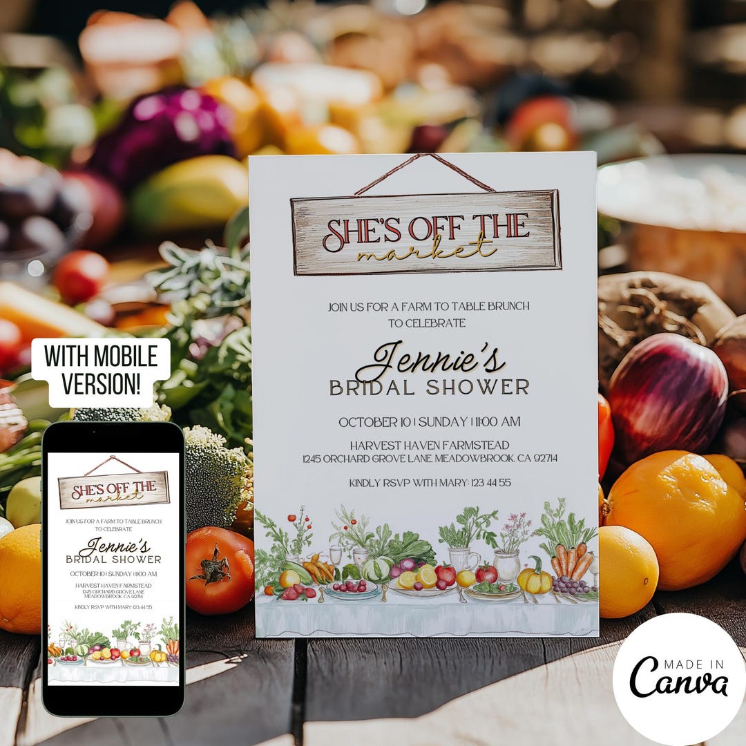 She's off the Market Bridal Shower Invitation Template: Farm to Table ...