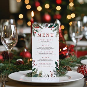 Christmas Menu Card Template, Holiday Dinner Menu Letter, Winter ...