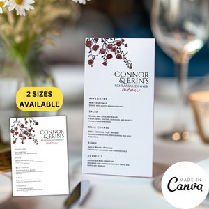 Rehearsal Dinner Menu Card Template, Romantic Pre Wedding Menu Letter ...