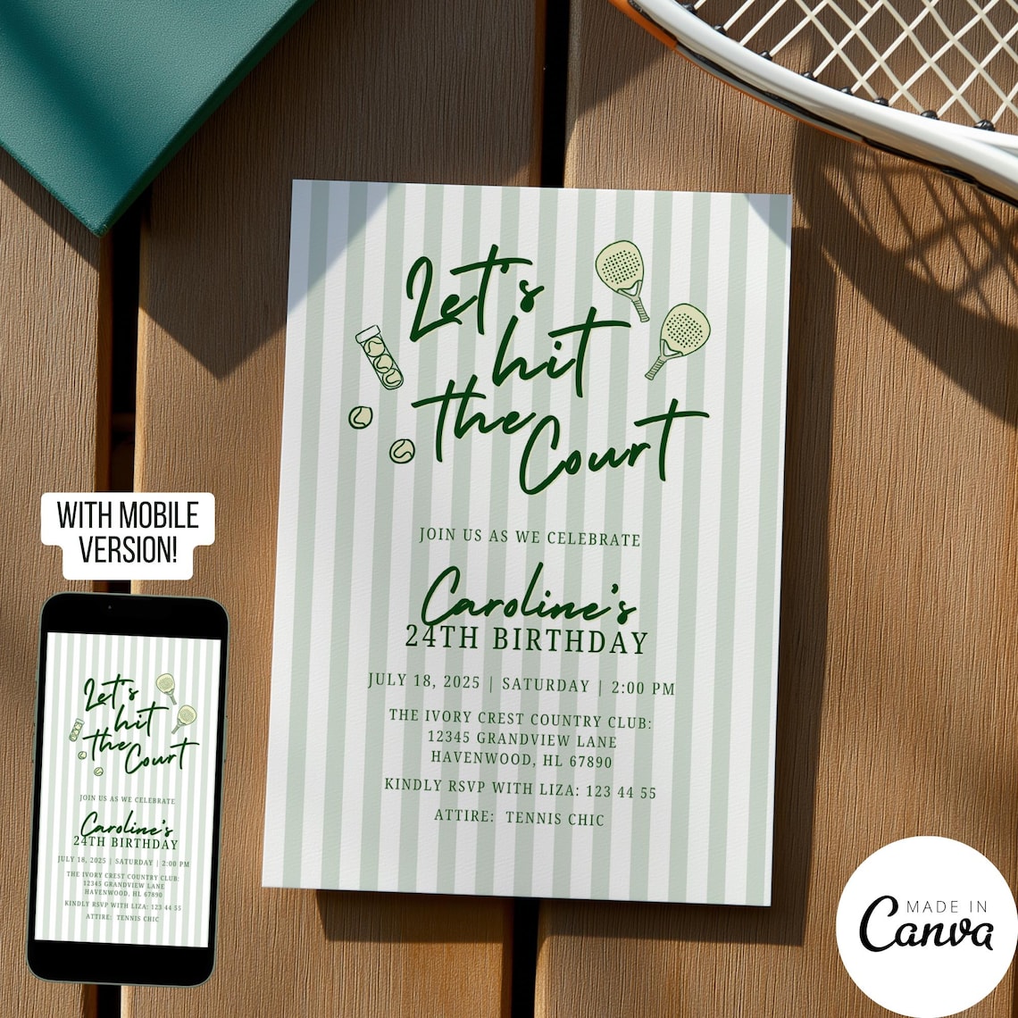 Let's Hit the Court Birthday Invitation Template, Hand Drawn Padel Ball ...