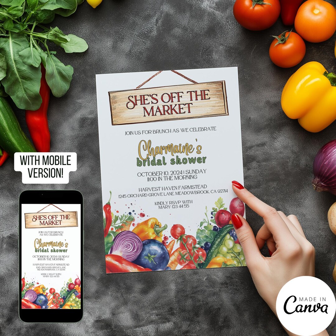 She's off the Market Bridal Shower Invitation Template: Farm to Table ...