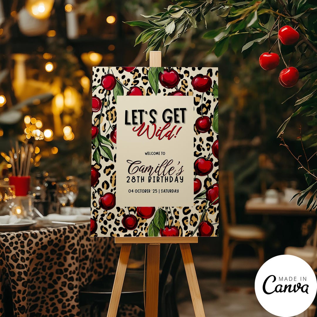 Let's Get Wild Cherry Themed Welcome Sign Template, Cheetah Print ...