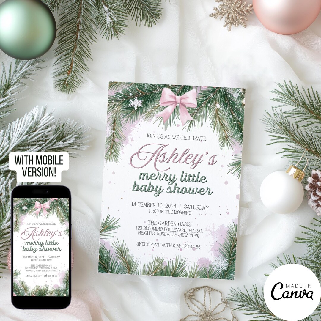 Christmas Themed Baby Shower Invitation Template, Coquette Newborn ...