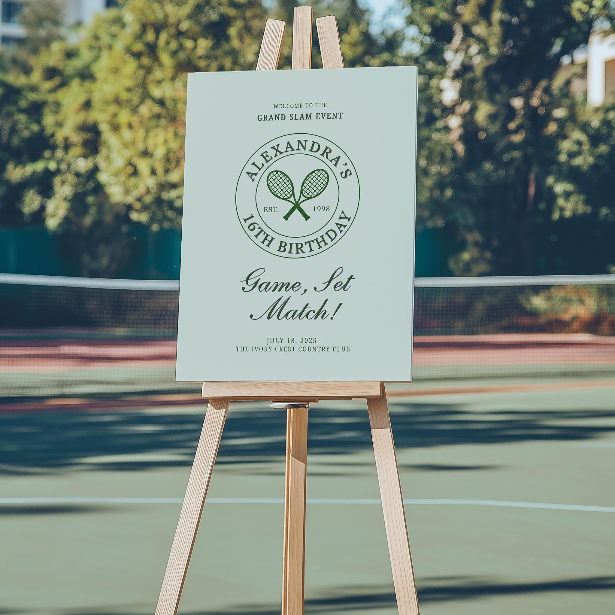 Tennis Themed Welcome Sign Template, Hand Drawn Country Club Birthday ...