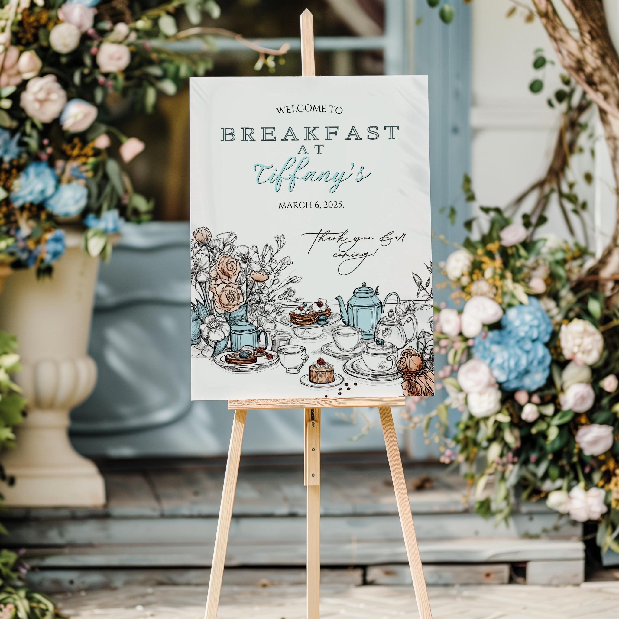 High Tea Birthday Welcome Sign Template, Breakfast Bridal Shower ...