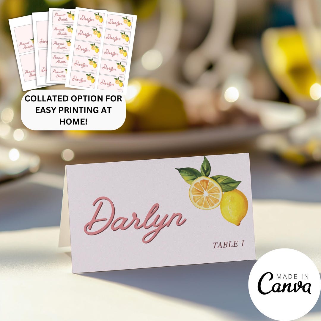 Citrus Lemon Name Card Template, La Dolce Vita Place Setting ...