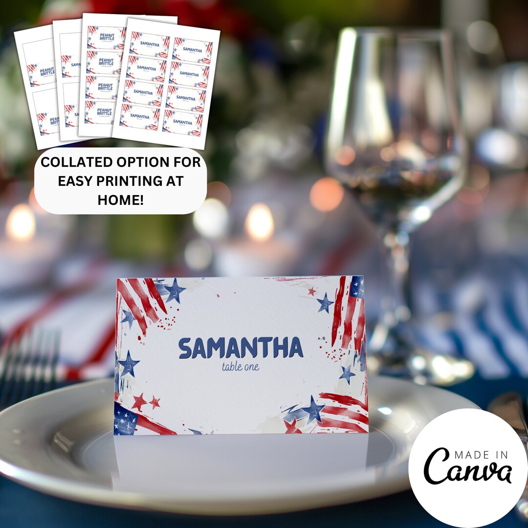 Fourth of July Name Card Template, Independence Day Place Setting ...