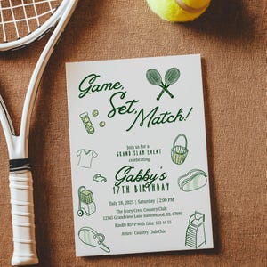 Tennis Themed Birthday Invitation Template, Hand Drawn Illustration ...