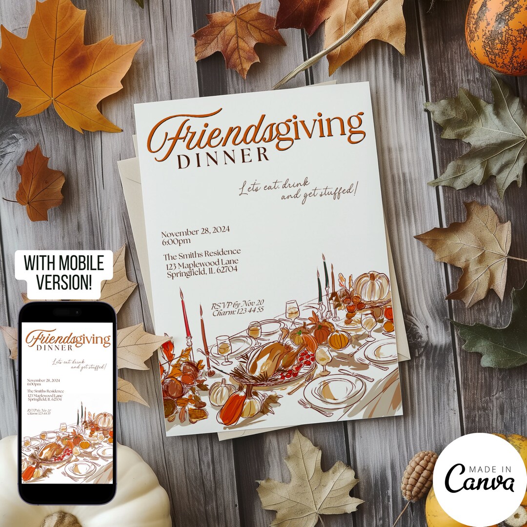 Thanksgiving Dinner Party Invitation Template, Friendsgiving Autumn ...
