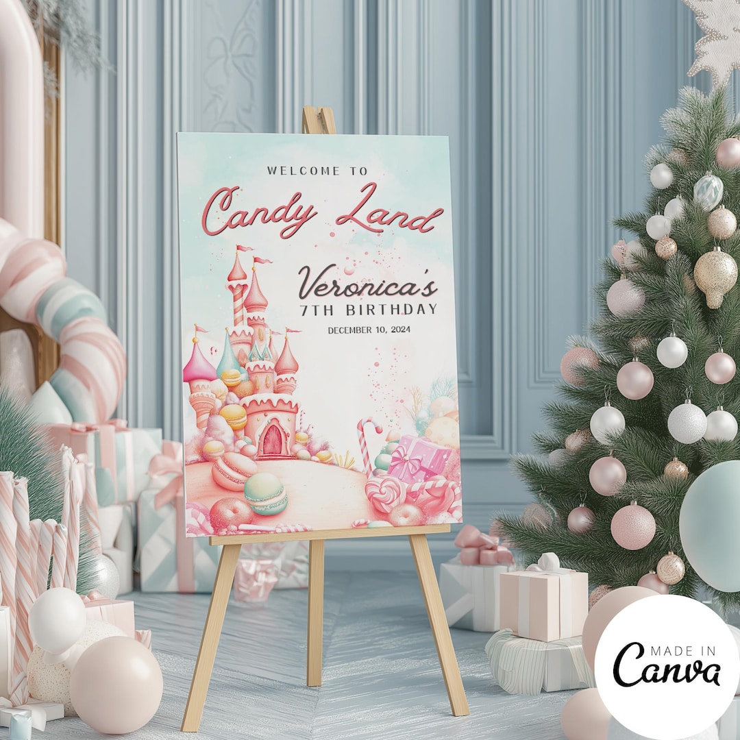 Candy Land Christmas Party Welcome Sign Template, Pastel Themed ...