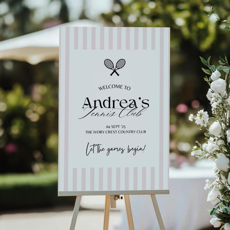 Tennis Themed Welcome Sign Template, Hand Drawn Country Club Birthday ...