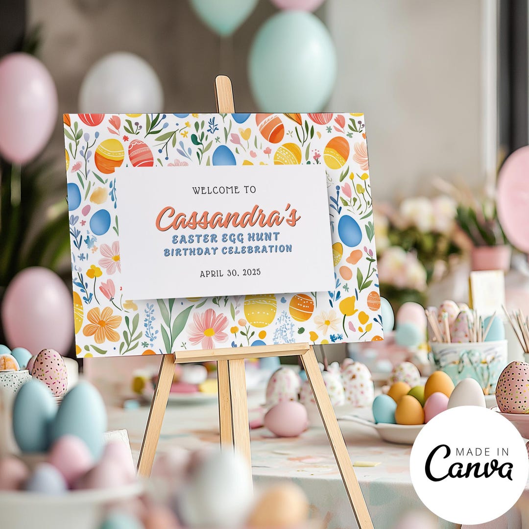 Easter Egg Hunt Welcome Sign Template, Birthday Party Reception Poster ...