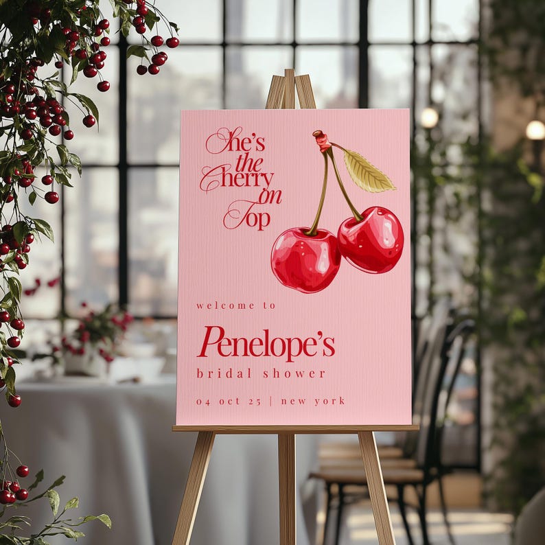Cherry on Top Welcome Sign Template, Coquette Bridal Shower Reception ...