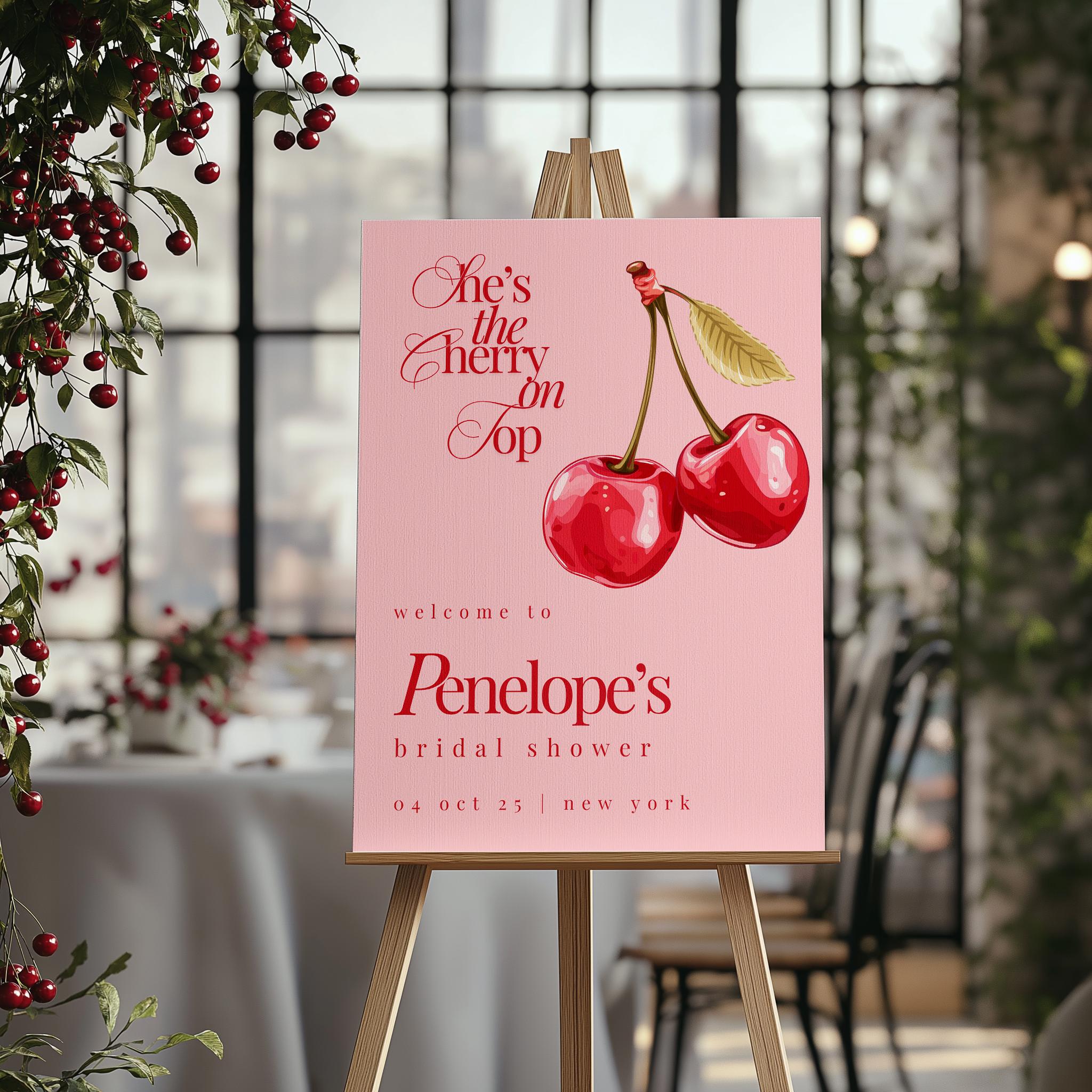 Cherry on Top Welcome Sign Template, Coquette Bridal Shower Reception ...
