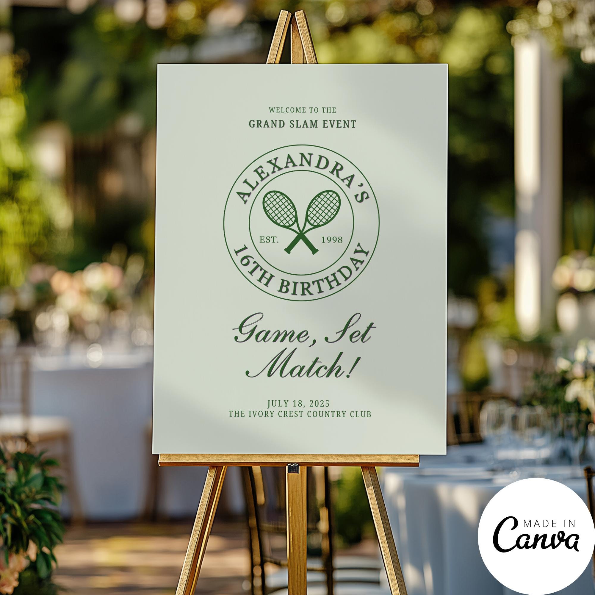 Tennis Themed Welcome Sign Template, Hand Drawn Country Club Birthday ...