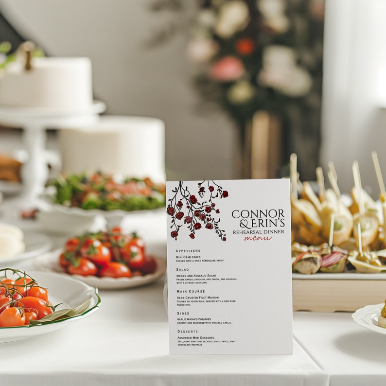 Rehearsal Dinner Menu Card Template, Romantic Pre Wedding Menu Letter ...