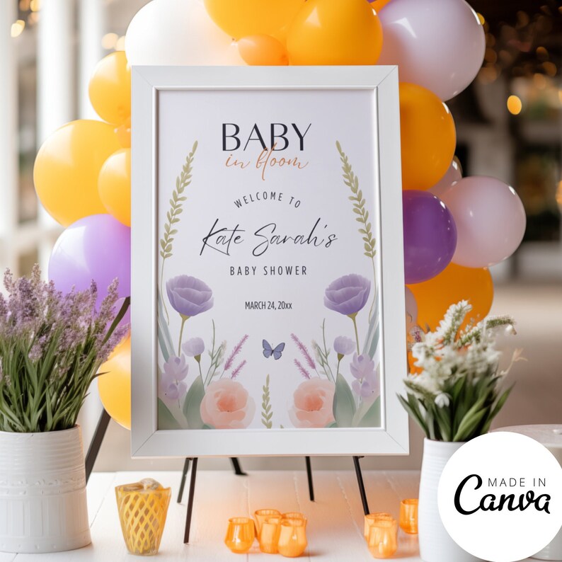 Baby in Bloom Baby Shower Welcome Sign, Spring Flowers Baby Shower ...