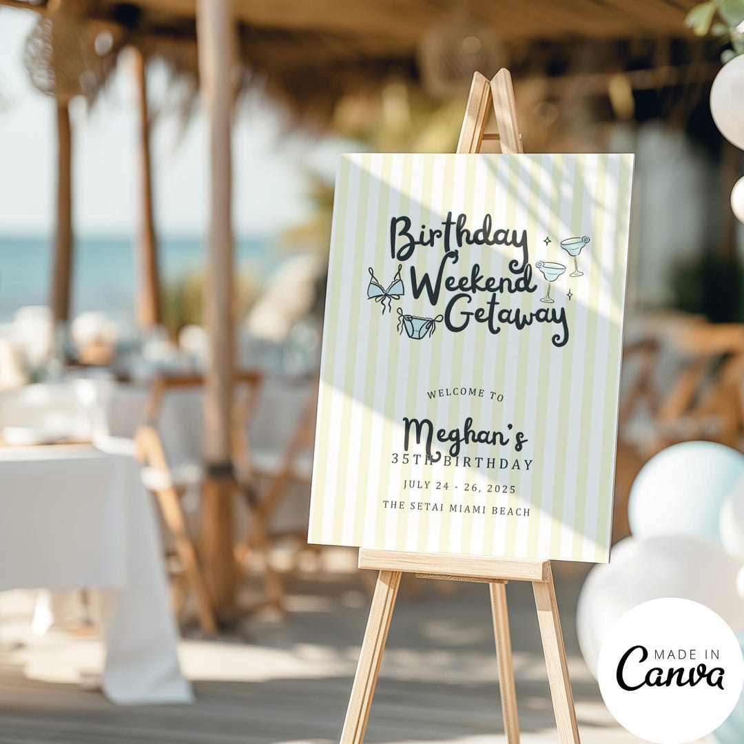 Beach Birthday Weekend Welcome Sign Template, Seaside Soirée Reception ...