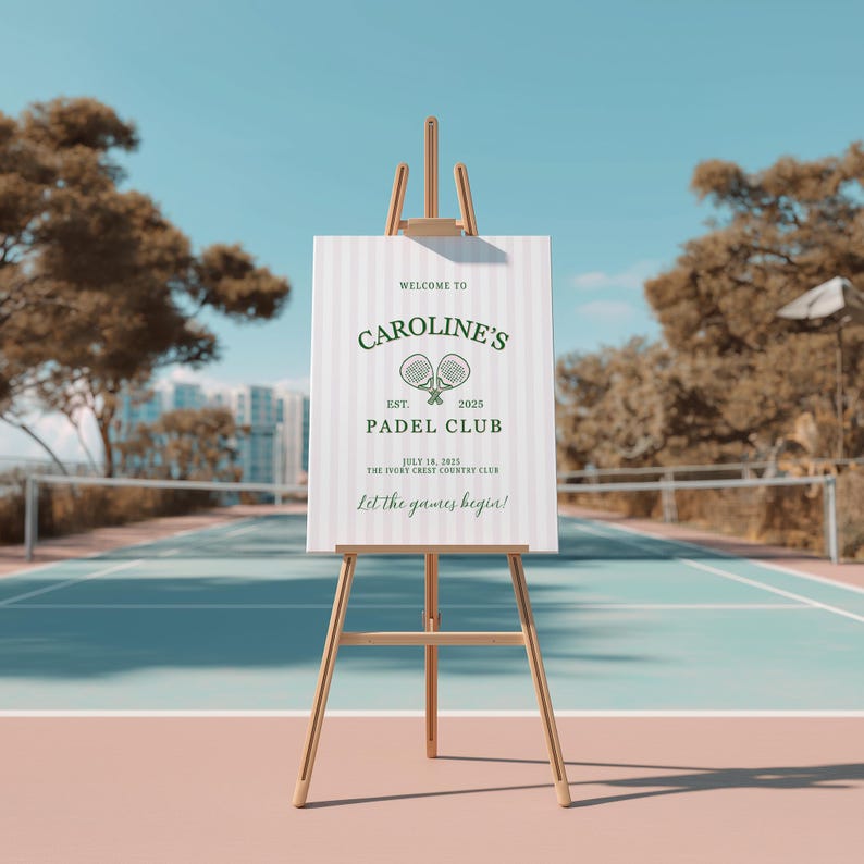 Padel Ball Themed Welcome Sign Template, Hand Drawn Country Club Bridal ...