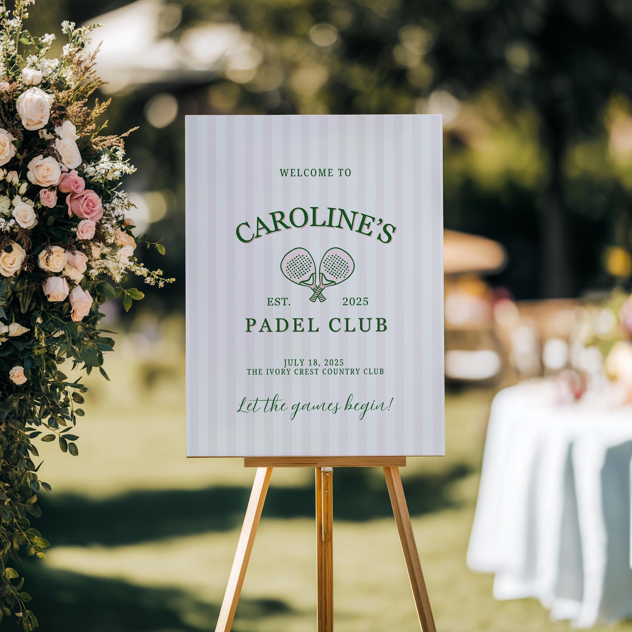 Padel Ball Themed Welcome Sign Template, Hand Drawn Country Club Bridal ...