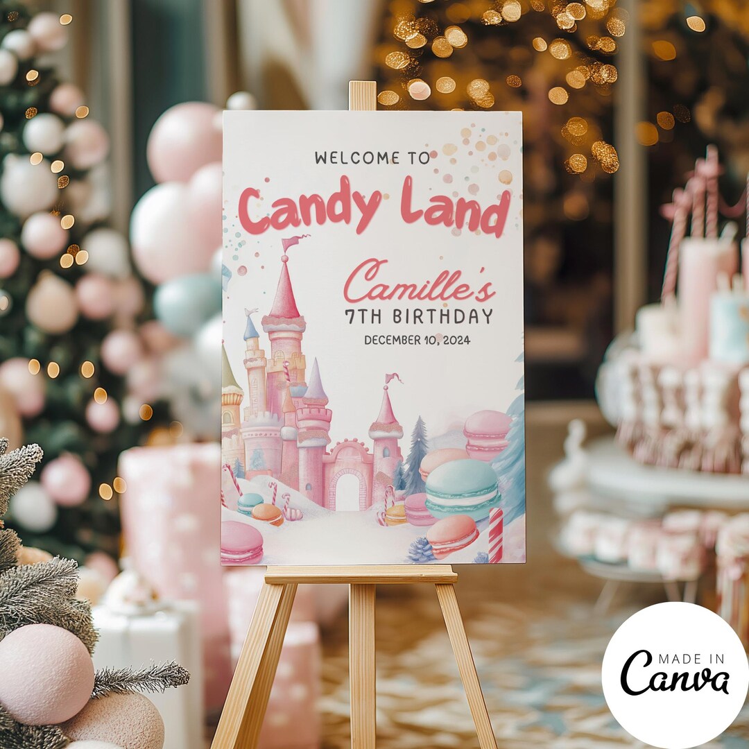 Candy Land Christmas Party Welcome Sign Template, Pastel Themed ...
