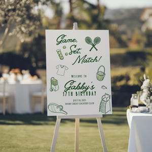 Tennis Themed Welcome Sign Template, Hand Drawn Country Club Birthday ...