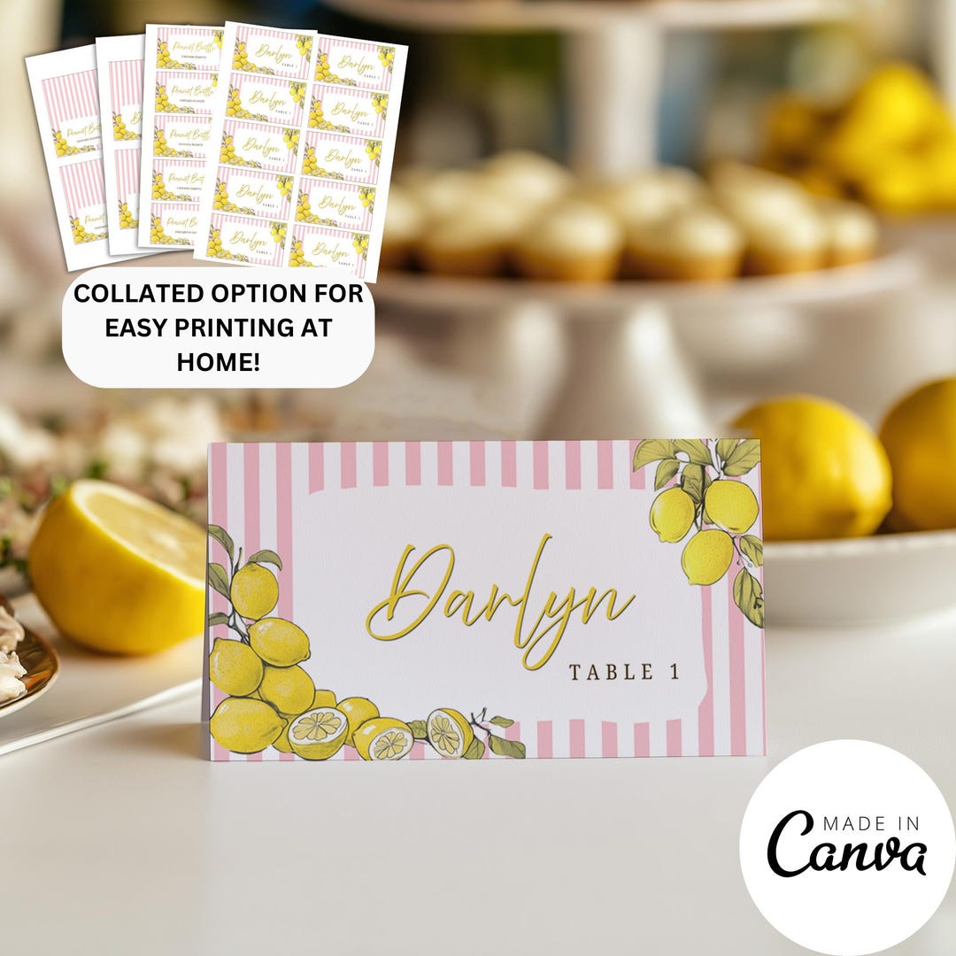 Citrus Lemon Name Card Template, La Dolce Vita Place Setting ...