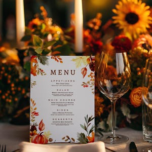 Autumn Wedding Menu Card Template, Thanksgiving Dinner Menu Letter ...