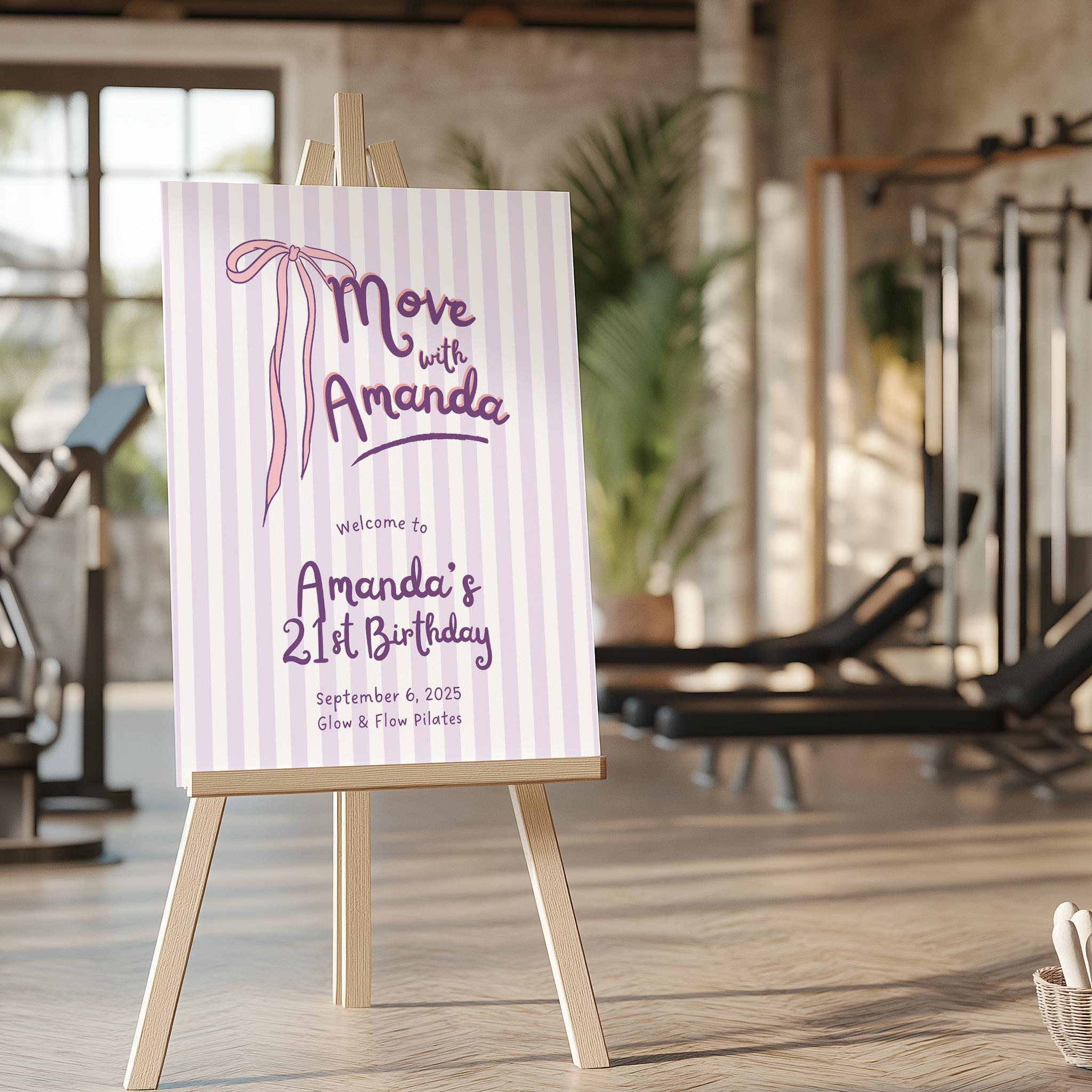 Pilates Party Welcome Sign Template, Ribbon Coquette Birthday Brunch ...