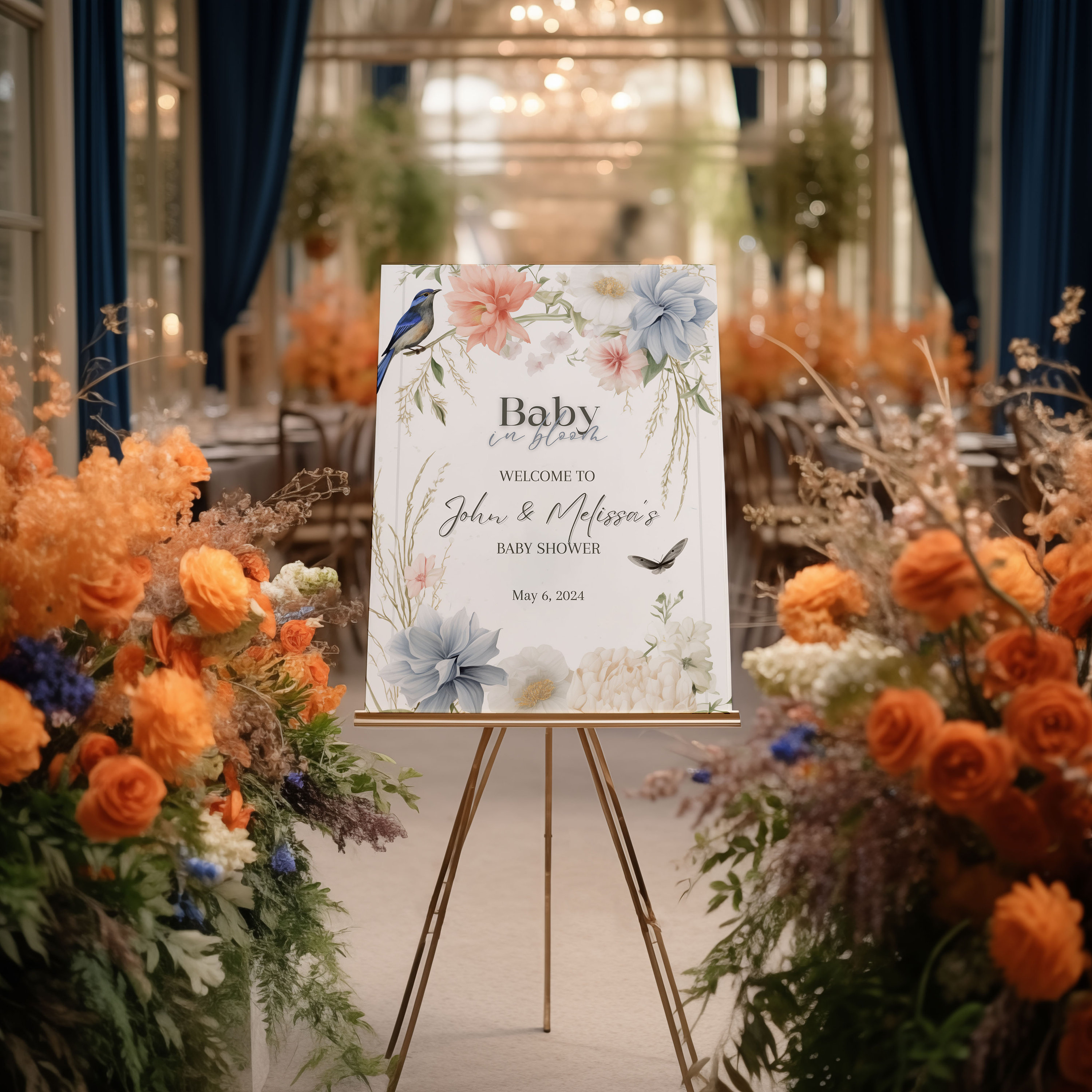 Baby Shower Welcome Sign Template, Spring Baby in Bloom Poster, Floral ...