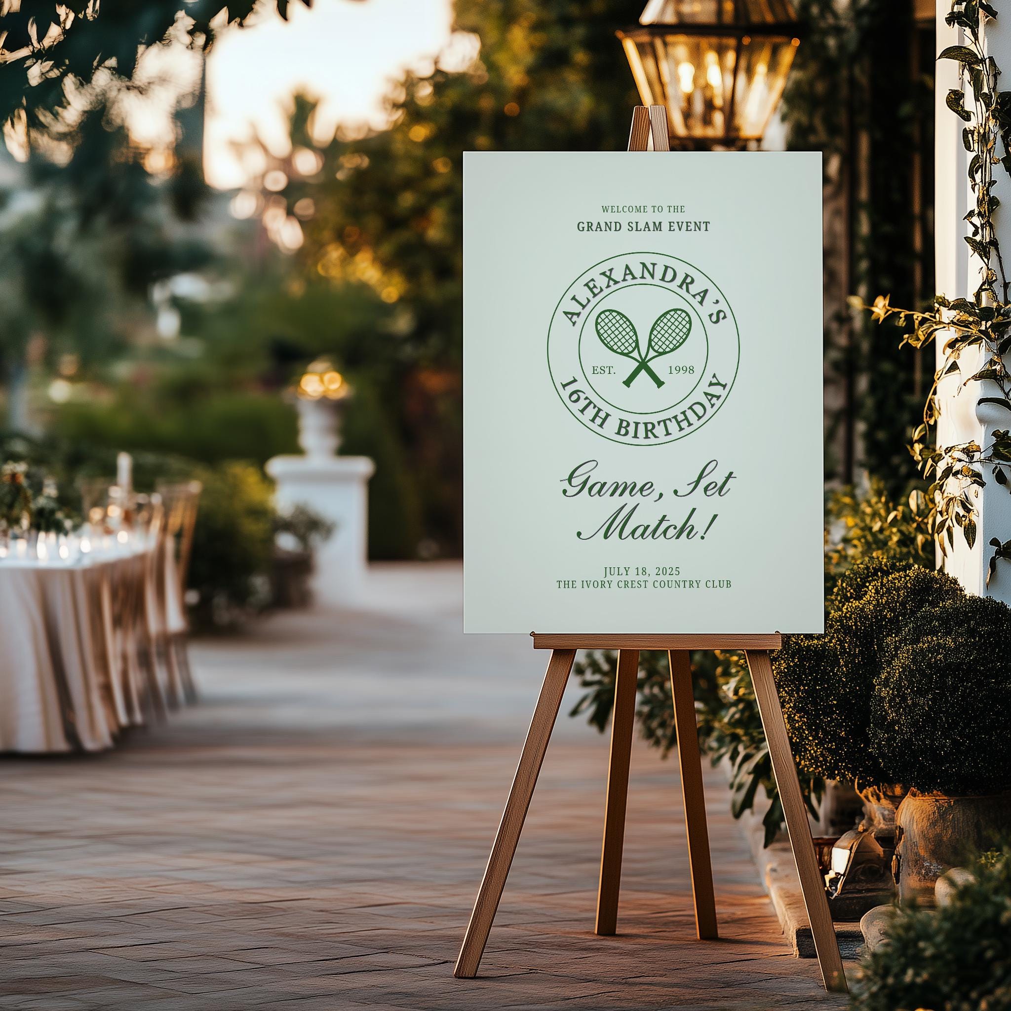 Tennis Themed Welcome Sign Template, Hand Drawn Country Club Birthday ...