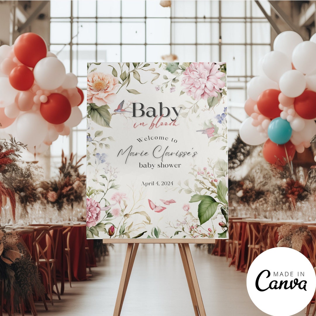 Baby in Bloom Baby Shower Welcome Sign Greenery, Welcome Sign Template ...