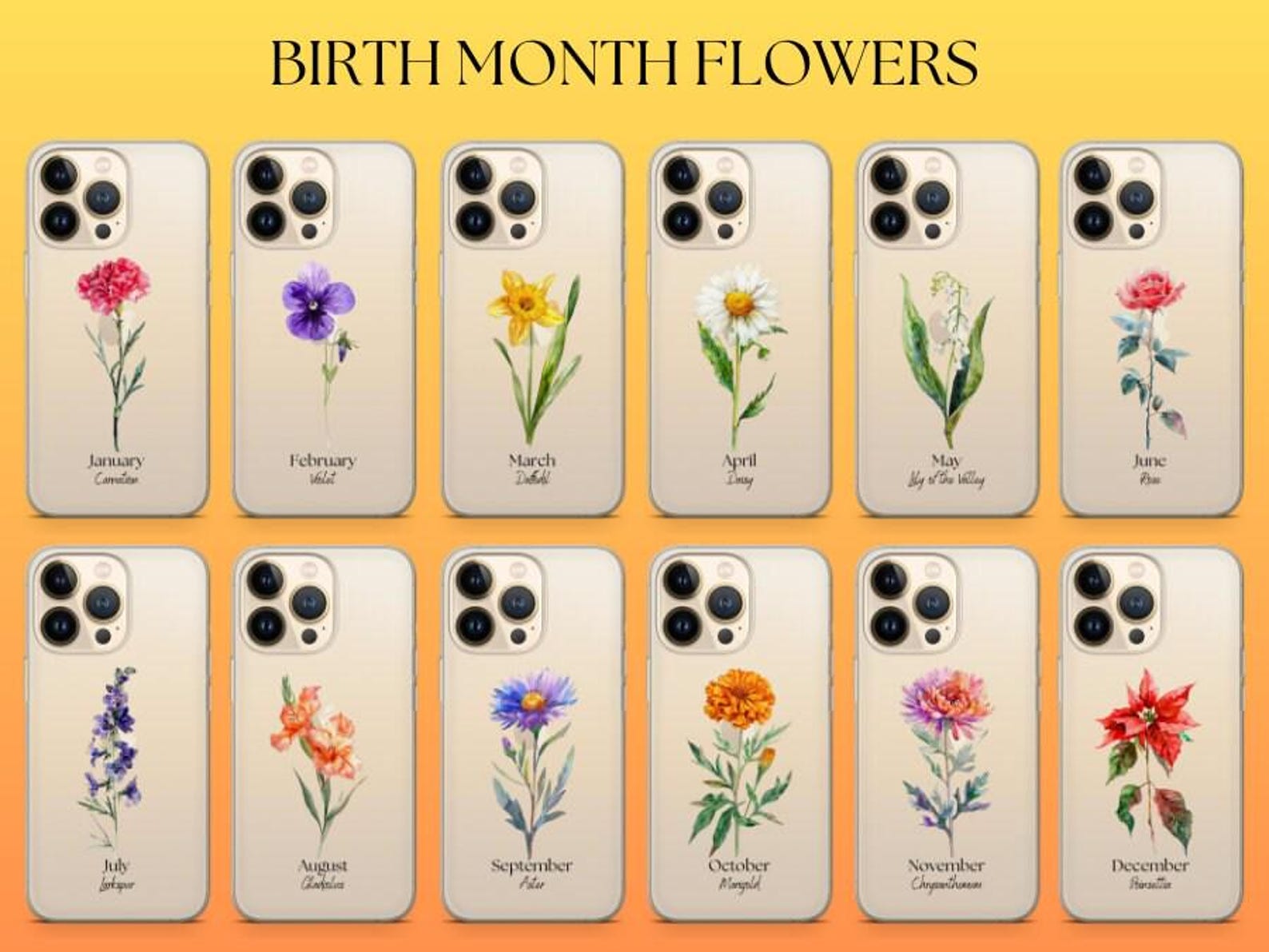 Personalised Family Birth Flower Phone Case Birth Flower Cover Fit for ...