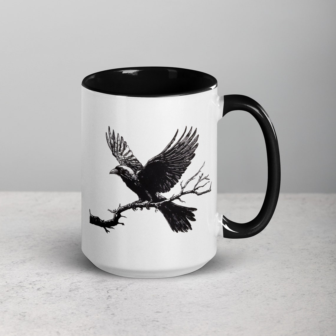 Raven Ceramic Mug: Gothic Bird Art Coffee Cup - Etsy