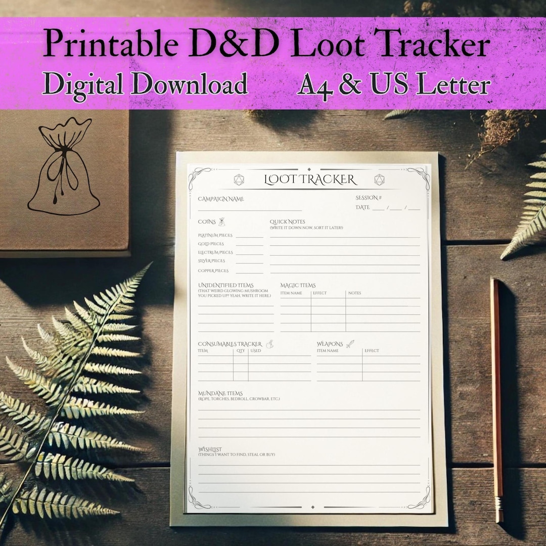 Printable Dnd Loot Tracker Sheet | A4, US Letter | Dungeons and Dragons ...