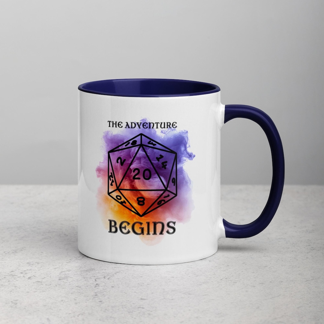 Dungeons and Dragons Mug: Colorful D20 Dice, "the Adventure Begins" - Etsy