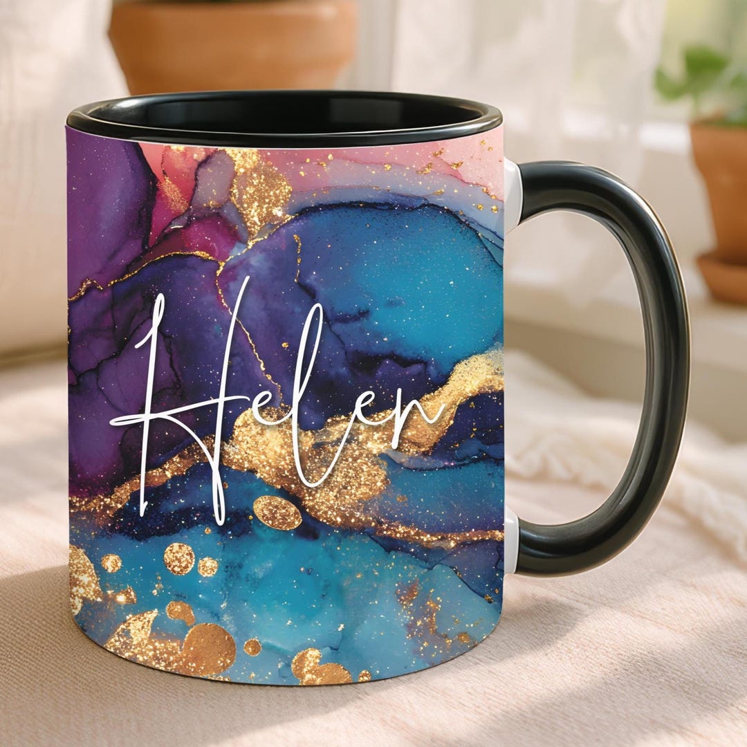 Personalized Marble Coffee Mug – Custom Name, Faux-gold Accents - Etsy