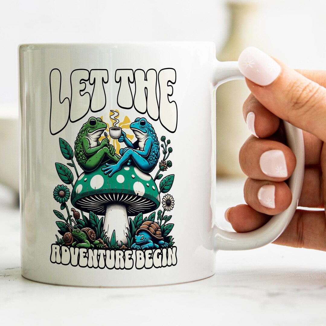 Funny Adventure Frogs & Mushroom 'let the Adventure Begin' Ceramic Mug ...