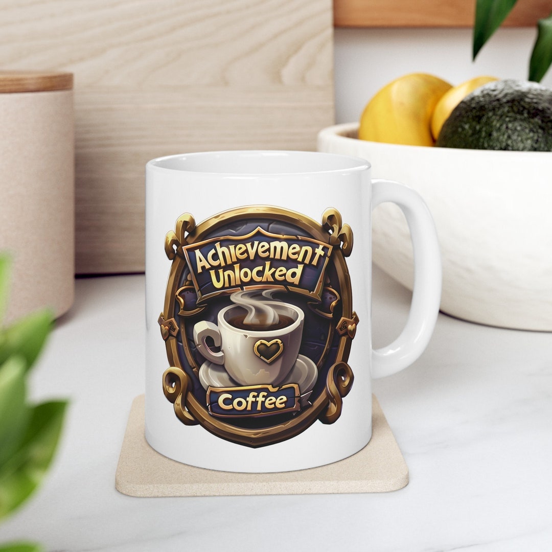 Retro Gamer Achievement Mug Pixel Coffee Cup Design for Morning Boost ...