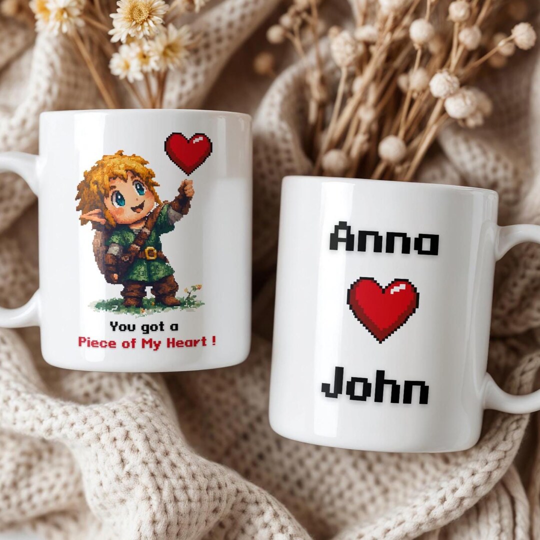 Custom Gamer Couple Mug: 8-bit Pixel Art, Zelda Inspired - Etsy