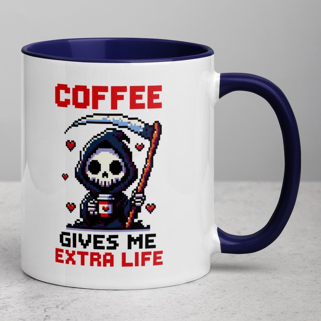 Funny Grim Reaper Coffee Mug: Pixel Art Gamer Gift - Etsy